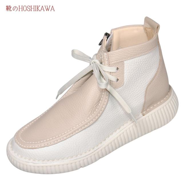 【靴のHOSHIKAWA】  『DONA MISS IP-34』 ドナミス モカシンブーツ 22.5cm〜24.5cm EEEE レディース IV/BG ミドル丈 内側ファスナー レースアップ  牛革 日本製 幅広 秋冬