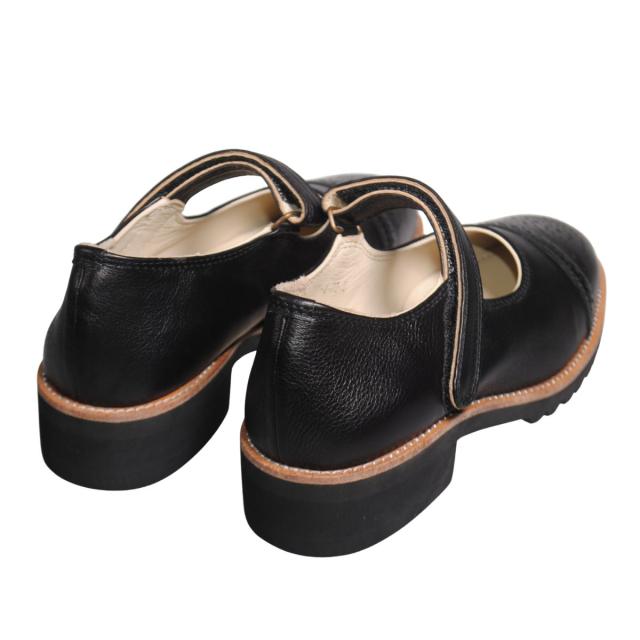 【靴のHOSHIKAWA】  『Dona Miss RT1-4』 ドナミス パンプス 22.5cm〜24.5cm レディース ブラック マジックテープ ローヒール アーモンドトゥ コンフォート ストレートっチップ 幅広 牛革 国産