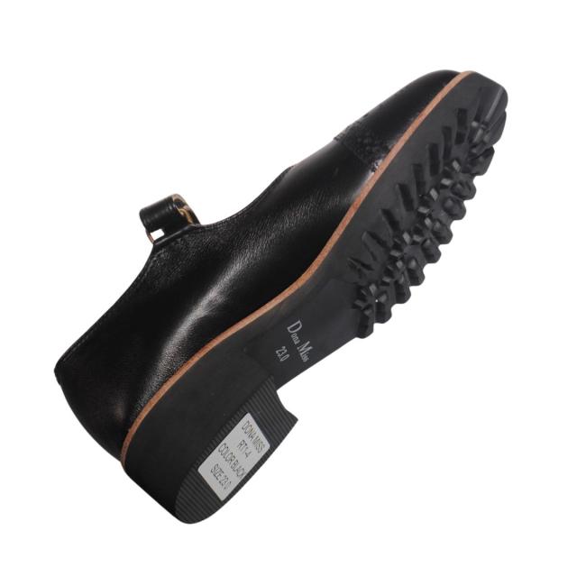 【靴のHOSHIKAWA】  『Dona Miss RT1-4』 ドナミス パンプス 22.5cm〜24.5cm レディース ブラック マジックテープ ローヒール アーモンドトゥ コンフォート ストレートっチップ 幅広 牛革 国産