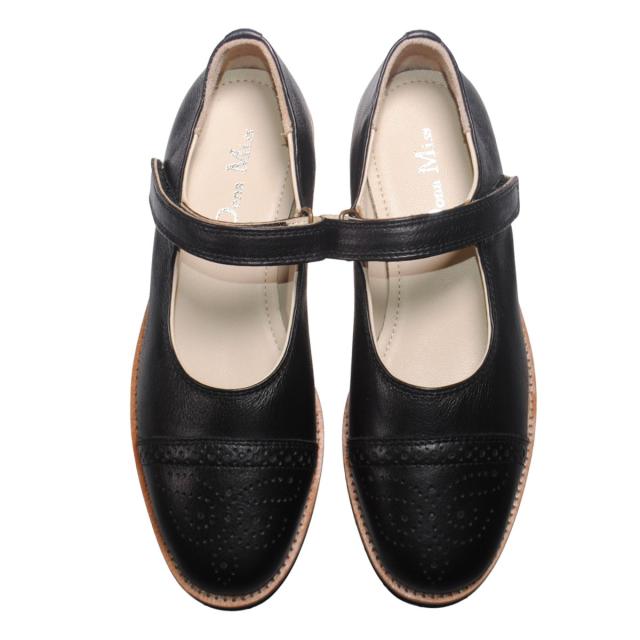 【靴のHOSHIKAWA】  『Dona Miss RT1-4』 ドナミス パンプス 22.5cm〜24.5cm レディース ブラック マジックテープ ローヒール アーモンドトゥ コンフォート ストレートっチップ 幅広 牛革 国産