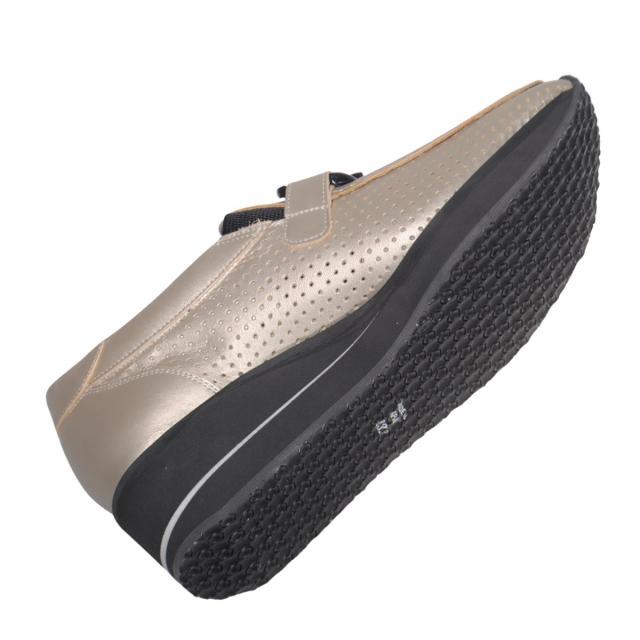 【靴のHOSHIKAWA】  『VITA NOVA 6975』 ヴィタノバ スリッポン 21.5cm〜24.5cm EEE レザーシューズ レディース プラチナ ローファー ウェッジソール チェーン スクエアトゥ 牛革 厚底