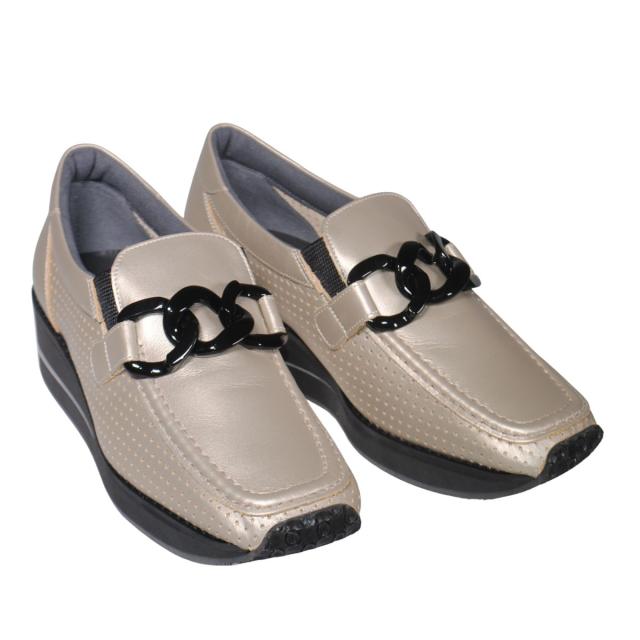 【靴のHOSHIKAWA】  『VITA NOVA 6975』 ヴィタノバ スリッポン 21.5cm〜24.5cm EEE レザーシューズ レディース プラチナ ローファー ウェッジソール チェーン スクエアトゥ 牛革 厚底