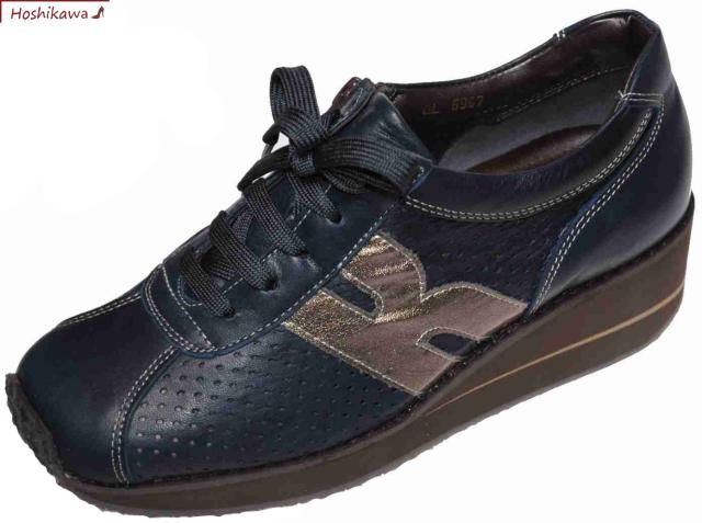 【靴のHOSHIKAWA】  『VITA NOVA 6967』 ヴィタノバ ネイビー 21.5cm〜24.5cm EEE レザーシューズ レディース レースアップ 牛革 ファスナー 牛革 厚底