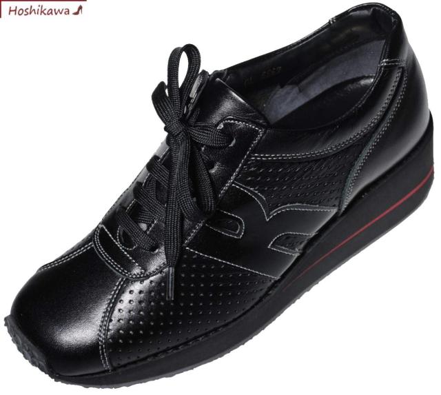【靴のHOSHIKAWA】  『VITA NOVA 6967』 ヴィタノバ ブラックコンビ 21.5cm〜24.5cm EEE レザーシューズ レディース レースアップ 牛革 ファスナー 牛革 厚底