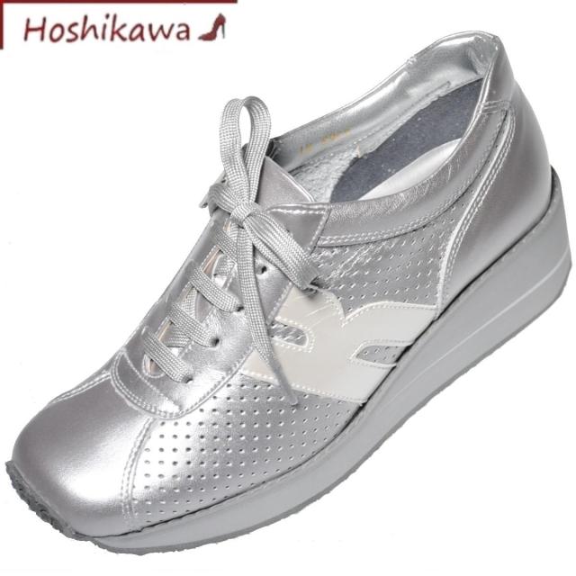 【靴のHOSHIKAWA】  『VITA NOVA 6967』 ヴィタノバ シルバー 21.5cm〜24.5cm EEE レザーシューズ レディース レースアップ 牛革 ファスナー 牛革 厚底