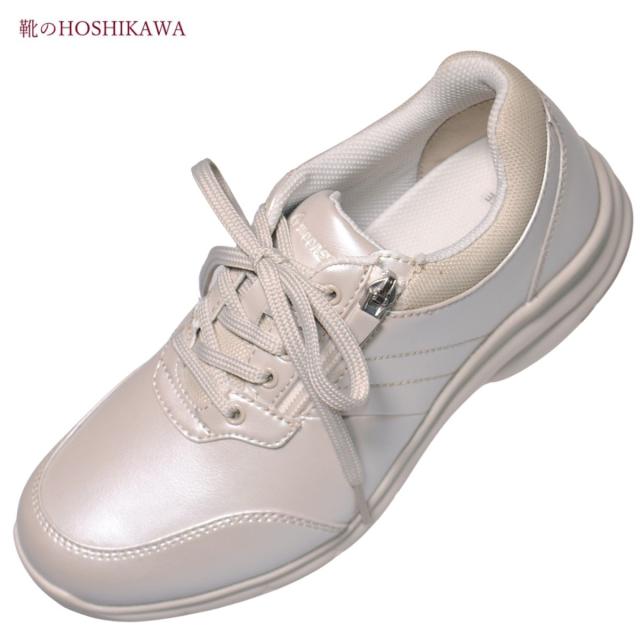 【靴のHOSHIKAWA】  『World March WL3601』 ワールドマーチ ウォーキングシューズ 22cm〜25cm EEEE レディース シルバー ファスナー レース 衝撃吸収 幅広