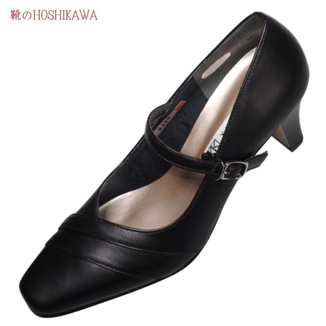 【靴のHOSHIKAWA】  『Yukiko Kimijima 8436』 ユキコキミジマ パンプス 22cm〜24.5cm EEE レディース ブラック ヒール ストラップ フォーマル 冠婚葬祭 オールシーズン 国産