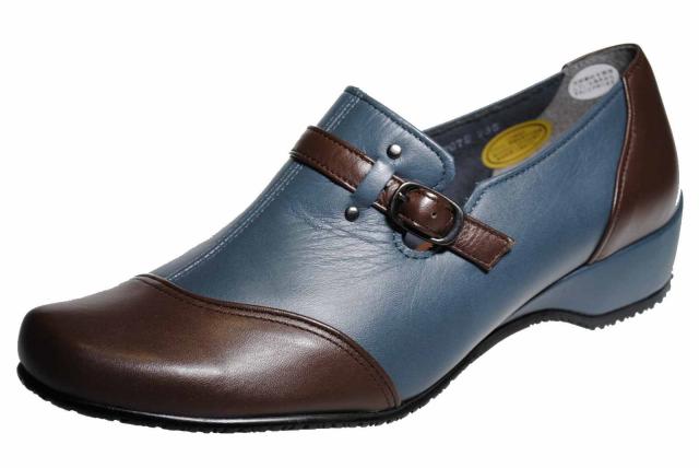 【靴のHOSHIKAWA】  『Yukiko Kimijima 7072』 ユキコキミジマ スリッポン 22cm〜24.5cm EEE ネイビーブラウン レディース ローファー ウェッジソール 国産 本革