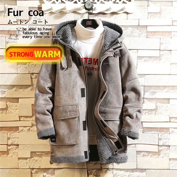 ポイント超超祭利用可 ムートンコート ジャケット メンズ ボアジャケット ロング丈 裏起毛 ボア 毛皮コート 防風 ブルゾン かっこいい 厚手 ブルゾン 冬服 高品貭