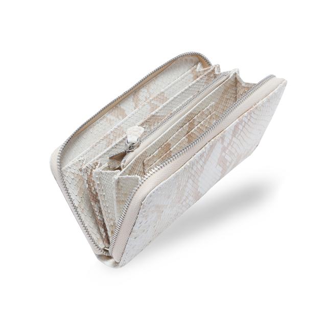 蛇革が織りなす至高 金運 財布 ホワイト ダイヤモンドパイソン 無双 長財布 ラウンドファスナー 一枚革  蛇革 フロントカット ロングウォレット ハンドメイド 職人仕立て 幸運 ハンドメイド 手作り 手縫い ナチュラル 金運 天赦日 一粒万倍日 ウォレット メンズ レディース