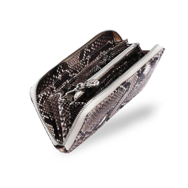蛇革が織りなす至高 金運 財布 ダイヤモンドパイソン 無双 長財布 ラウンドファスナー 一枚革  蛇革 フロントカット ロングウォレット ハンドメイド 職人仕立て 幸運 ハンドメイド 手作り 手縫い ナチュラル 金運 天赦日 一粒万倍日 ウォレット メンズ レディース