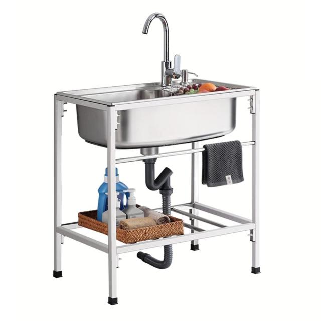 屋外、屋内、ガレージ用大容量自立型シンク、304ステンレス製簡易流し台 シングルシンク 、YYBD 幅70×奥行46×高さ75cm