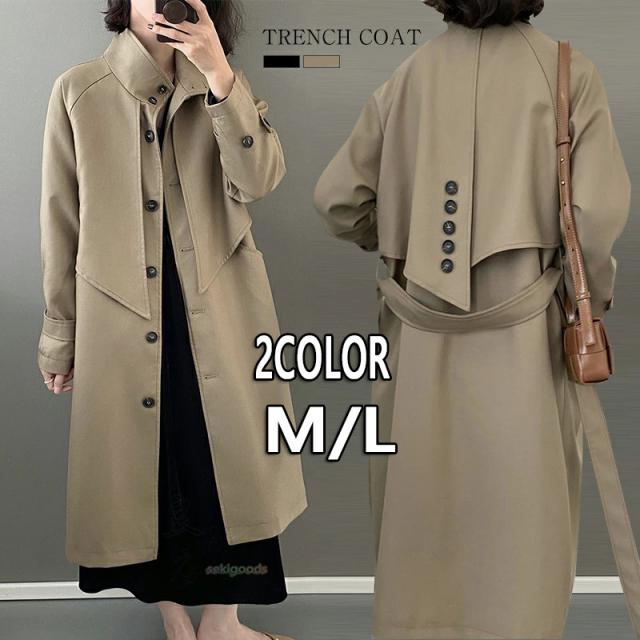 トレンチコート レディース スプリングコート ロング黒 高級 スレンダーライン 細身 裏チェック 母の日 プレゼント 入学式 卒業式 通勤 通学　30代 40代 50代