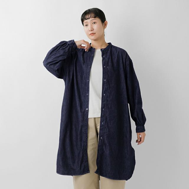 D.M.G. ドミンゴ  コットン デニム ギャザー ロング シャツ 16-0850e-nk 2025aw新作 レディース ☆☆