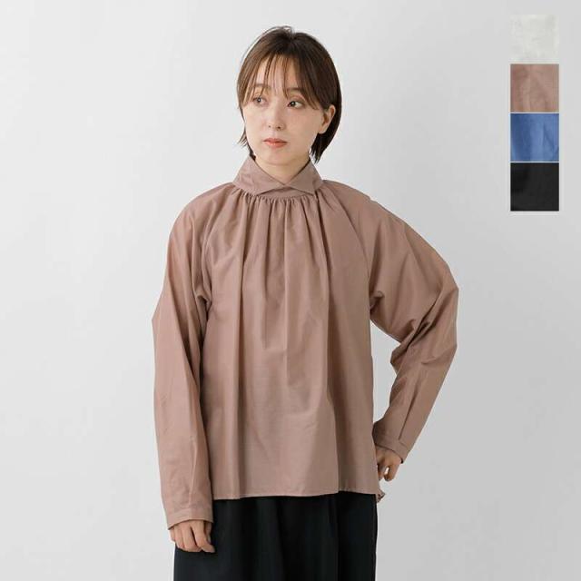 ミズイロインド ブラウス mizuiro ind  コットン スタンドシャツカラー ギャザー シャツ 3-230098  クーポン対象