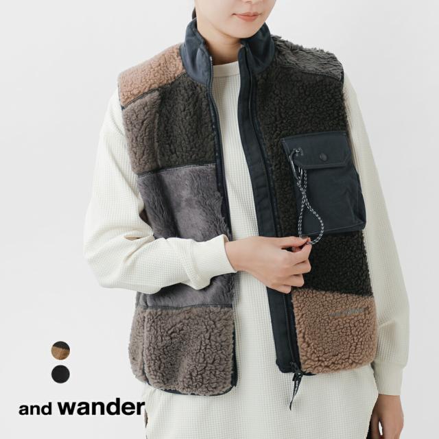 and wander アンドワンダー  ミックス ボア ベスト “Mix boa vest” 574-5281058 レディース 2025aw新作 クーポン対象
