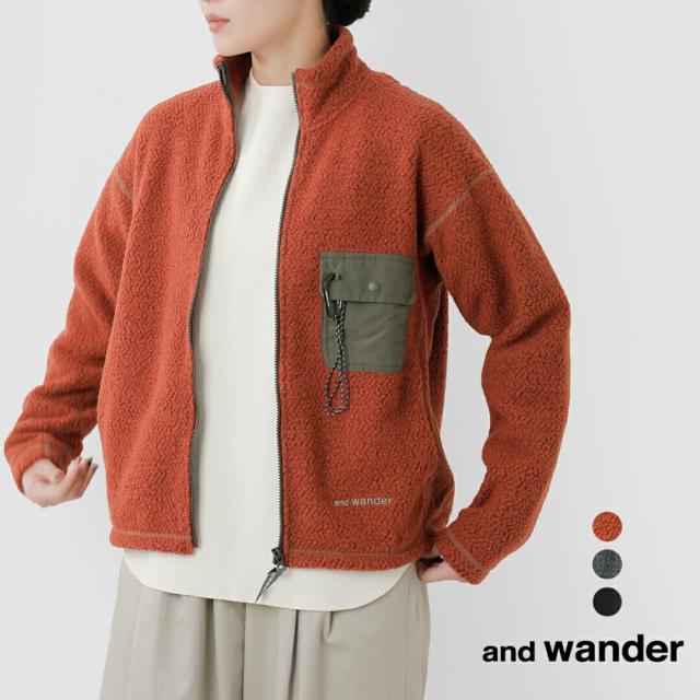 and wander アンドワンダー  リサイクルウールジャガード スタンド ジップ ジャケット “re wool JQ stand zip” 574-5281061 レディース 2025aw新作 クーポン対象