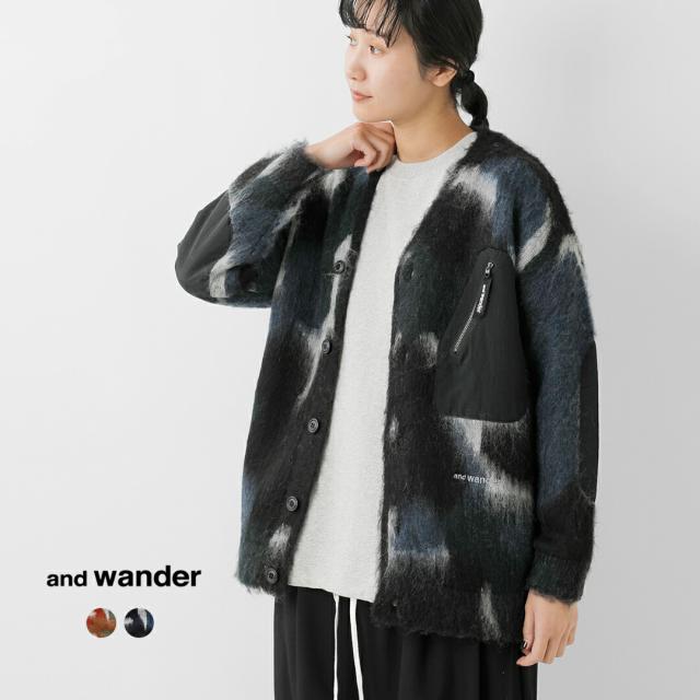 and wander アンドワンダー  ミックスカラー シャギー ニット カーディガン “mix color shaggy knit cardigan” 574-5284065 レディース 2025aw新作 ☆☆ クーポン対象
