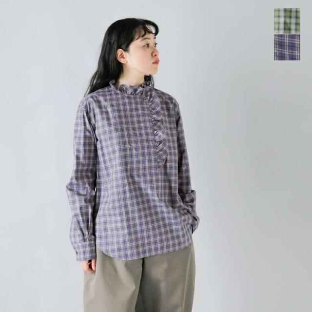 ロエフ ブラウス LOEFF オーガニックコットン チェック フリル シャツ 8811-299-0073 ☆☆ クーポン対象