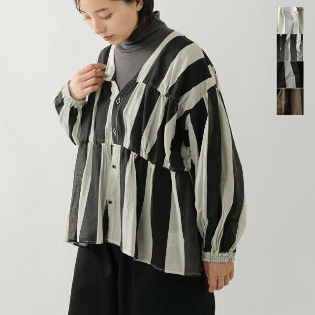 ESTROISLOSE エストゥロワルーズ コットン 太ボーダープリント 裾フリル ブラウス eb25323-tr レディース 2025aw新作 ☆☆ クーポン対象