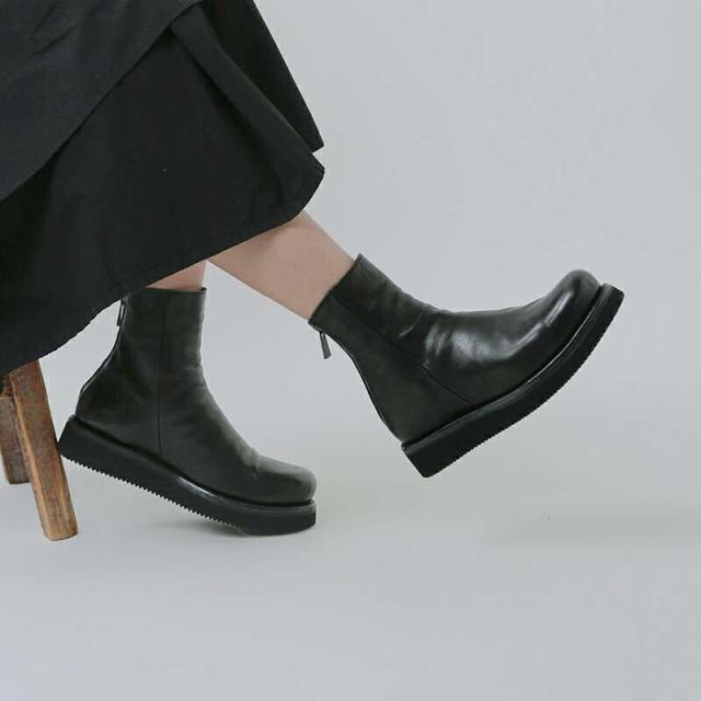 ポルタユ ブーツ Portaille  ホース レザー ビブラム ソール ドレープ ショート ブーツ f37-l4blr271  クーポン対象