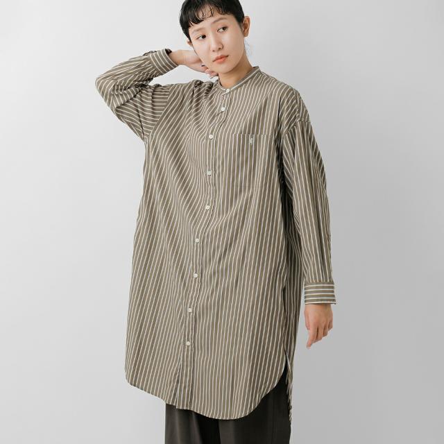 Gymphlex ジムフレックス  コットン ストライプ バンドカラー シャツ ワンピース gy-g0064mts-nk 2025aw新作 レディース ☆☆ クーポン対象