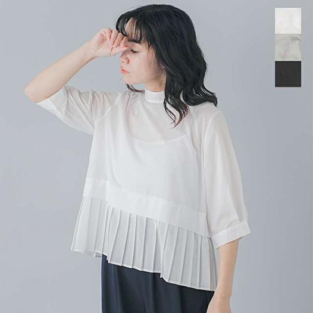 ホワイト ブラウス whyto ベルマックス スタンドカラー 裾プリーツ ブラウス “hem pleats blouse” wht21fbl4004 クーポン対象