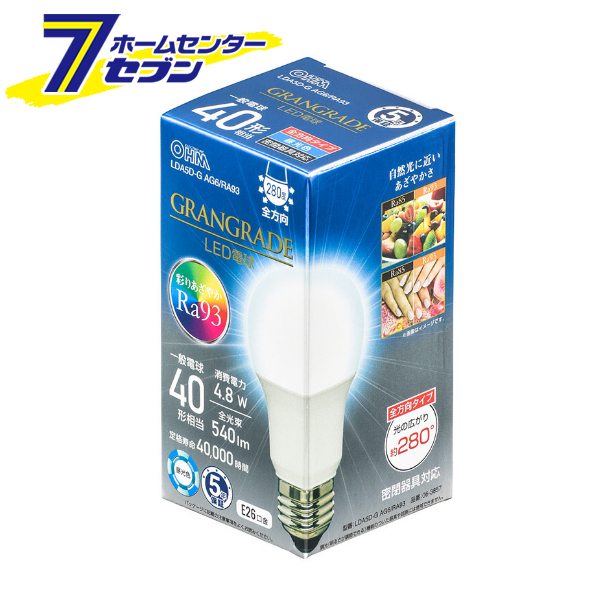 オーム電機 LED電球 E26 40形相当 昼光色06-3857 LDA5D-G AG6/RA93[LED電球・直管:LED電球一般形]の通販はau PAY マーケット - ホームセンター ...