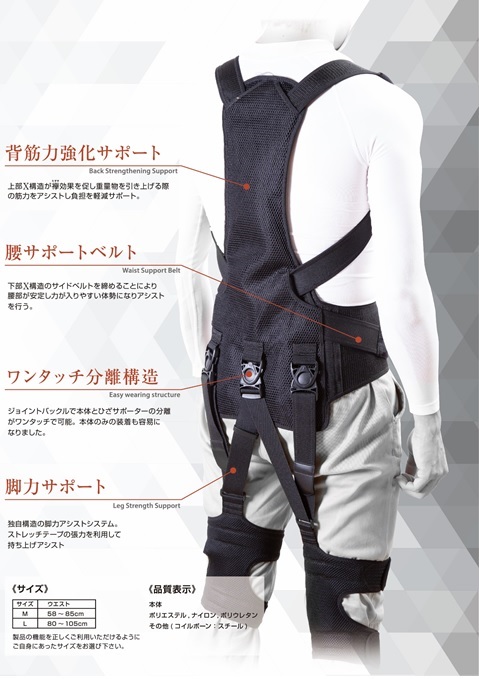 ワーキングパワースーツ ブラック XM アトリエケー [アシストスーツ 作業補助スーツ パワードスーツ 腰痛対策 重量物] ワーキングパワースーツ ブラック XM アトリエケー [アシストスーツ