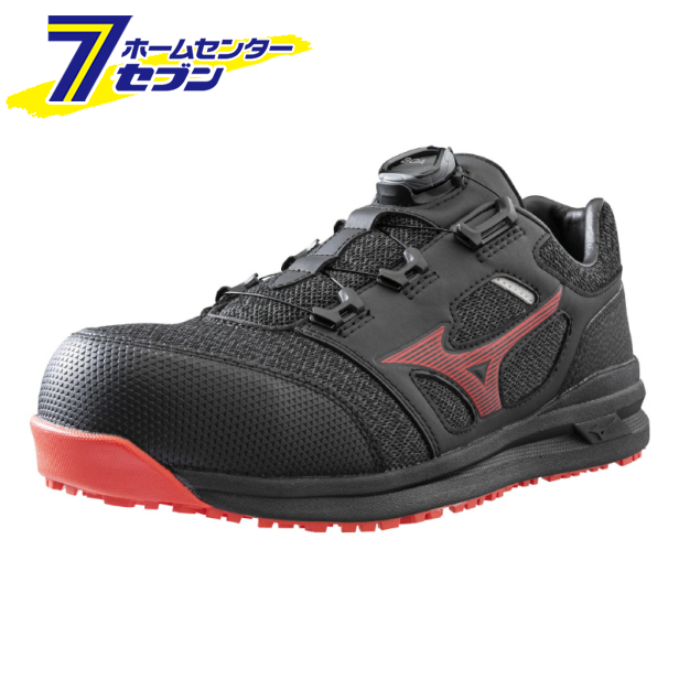 mizuno オールマイティ ワークシューズ 27.0cm LSII 52L BOA ブラック×レッド ミズノ 安全靴 メンズ 作業靴 耐滑性 通気性 再帰反射 建築業 製造業