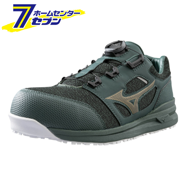 mizuno オールマイティ ワークシューズ 28.0cm LSII 52L BOA グリーン×ゴールド ミズノ 安全靴 メンズ 作業靴 耐滑性 通気性 再帰反射 建築業 製造業