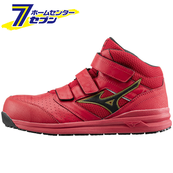 mizuno ワークシューズ ALMIGHTY LSII21M 27.0cm レッド×ブラック F1GA220062270 ミズノ 安全靴 プロテクティブスニーカー 軽量 クッション性と安定性 耐滑性 通気性 丈夫 再帰反射 3本ﾍﾞﾙﾄ JSAA A種 人工皮革製 運輸業 建築業 mizuno