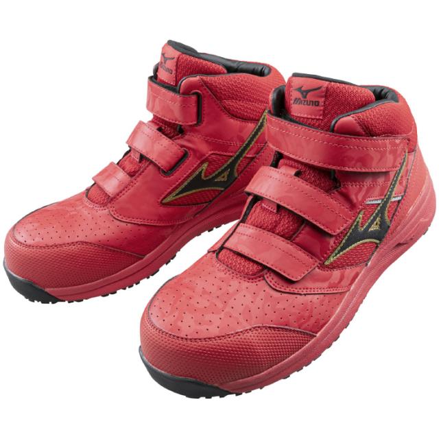 mizuno ワークシューズ ALMIGHTY LSII21M 27.0cm レッド×ブラック F1GA220062270 ミズノ 安全靴 プロテクティブスニーカー 軽量 クッション性と安定性 耐滑性 通気性 丈夫 再帰反射 3本ﾍﾞﾙﾄ JSAA A種 人工皮革製 運輸業 建築業 mizuno