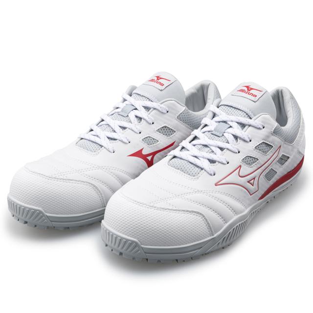 オールマイティ ワークシューズ 28cm ホワイト×レッド TDII 11 L F1GA230001280 ミズノ [ワーキング 作業靴 スニーカー ユニセックス ローカット 紐靴 軽量 衝撃吸収 クッション性 耐滑性 通気性 mizuno]