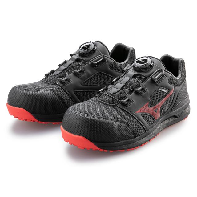 オールマイティ ワークシューズ 22cm ブラック×レッド LSII 52 L BOA F1GA220209220 ミズノ [ワーキング スニーカー ユニセックス ローカット ダイヤル靴 軽量]