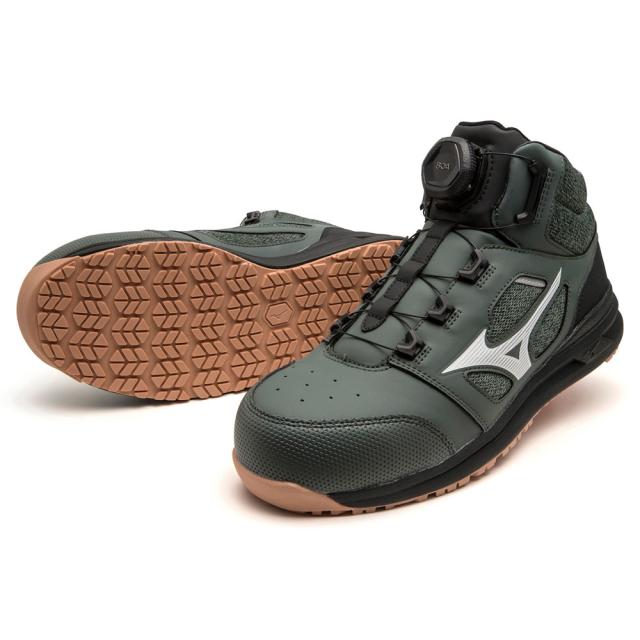 オールマイティ ワークシューズ 27.5cm カーキ×ホワイト LSII 73 M BOA F1GA220336275 ミズノ [メンズ ワーキング スニーカー ミッドカット ダイヤル靴 軽量]