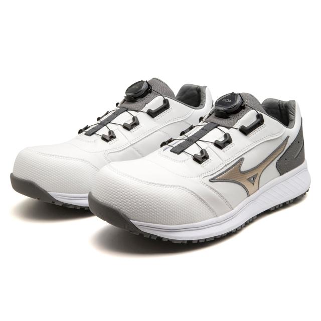 オールマイティ ワークシューズ 26cm ホワイト×ゴールド×グレー SU 51 L BOA F1GA231701260 ミズノ [作業靴 ワーキング スニーカー ユニセックス ローカット ダイヤル靴 軽量 ]
