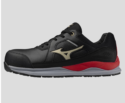 オールマイティ ワークシューズ 24.5cm ブラック×ゴールド HWII 11 L F1GA240009245 ミズノ [作業靴 ワーキング スニーカー メンズ ローカット 紐靴 軽量 ]