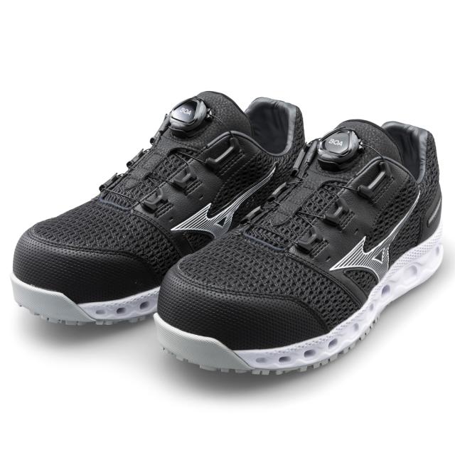 オールマイティ ワークシューズ 24.5cm ブラック×シルバー VH 51L BOA F1GA230609245 ミズノ [メンズ 男性 ワーキング スニーカー ローカット ダイヤル靴 軽量]