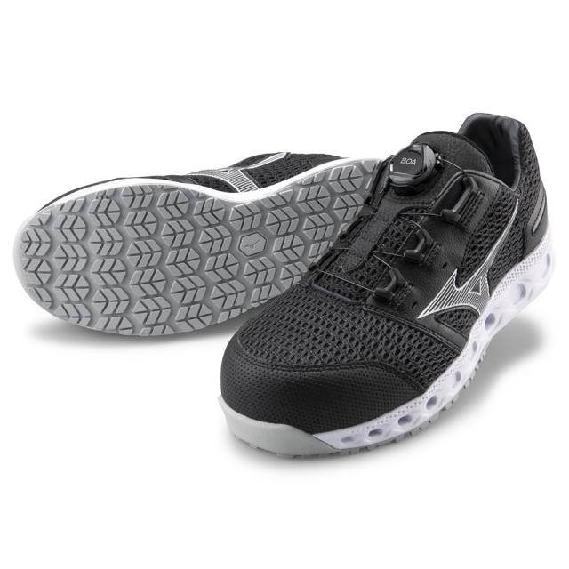 オールマイティ ワークシューズ 27.5cm ブラック×シルバー VH 51L BOA F1GA230609275 ミズノ [メンズ 男性 ワーキング スニーカー ローカット ダイヤル靴 軽量]