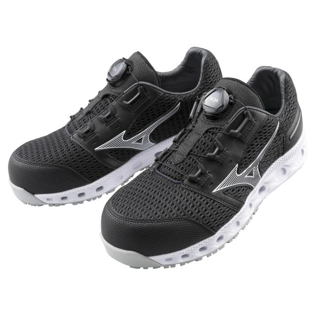 オールマイティ ワークシューズ 27.5cm ブラック×シルバー VH 51L BOA F1GA230609275 ミズノ [メンズ 男性 ワーキング スニーカー ローカット ダイヤル靴 軽量]