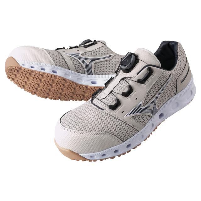 オールマイティ ワークシューズ 26.5cm ベージュ×ダークグレー VH 51L BOA F1GA230649265 ミズノ [メンズ 男性 ワーキング スニーカー ローカット ダイヤル靴 軽量]