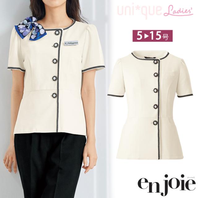 2023 新作 春夏 レディース 半袖 オーバーブラウス アイボリー ライトジャケット オフィス ユニフォーム 制服 通勤 事務服 入学式 卒業式 ママ服 ジョア 26550