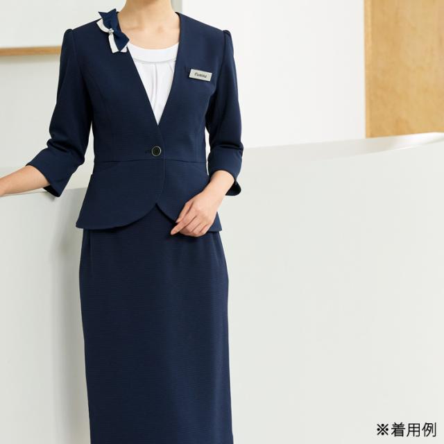 アンジョア レディース 七分袖 ノーカラー ジャケットストレッチ 透け