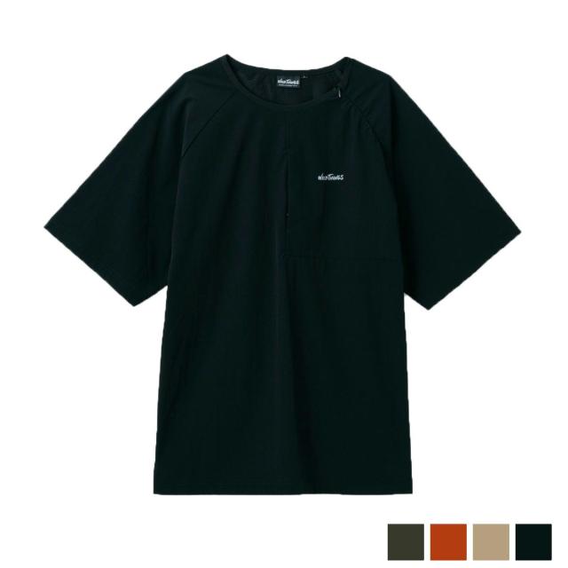 wild things ワイルドシングス エラスティック ナイロン ベース クルー Tシャツ メンズ カジュアル 半袖 シンプル ロゴ 春 夏 通気性 快適 メッシュ M L BLACK BEIGE BRICK OLIVE IN-WT23024AD