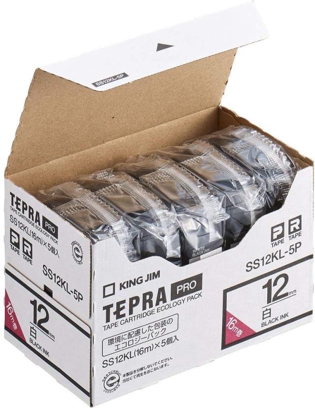 キングジムＰＲＯテ−プエコパックロング（白）SS12KL-5P　ご注文合計金額900円以上送料無料発送