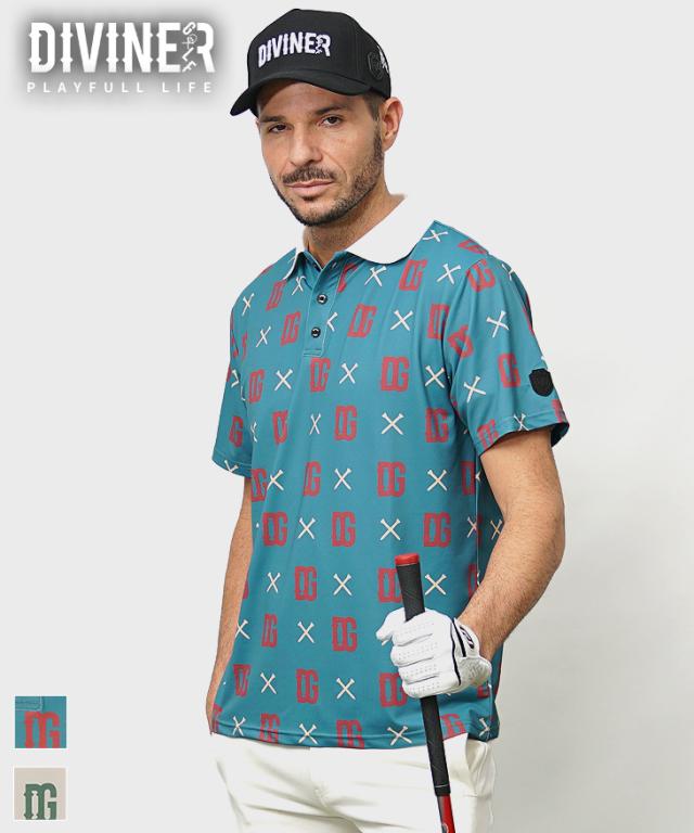 DIVINER GOLF ディバイナーゴルフ ティー総柄 ポロシャツ