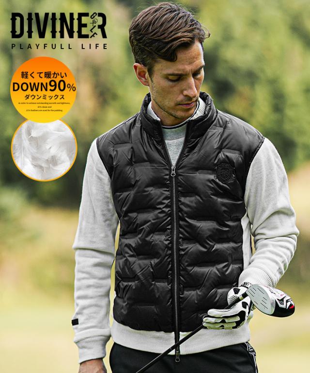 【DIVINER GOLF】 ゴルフウェア メンズ ダウンジャケット 袖切り替え ブルゾン スタンドジャケット ダウン メンズ  防寒 保温 蓄熱 アウター ジャンパー 圧着キルト ニットジャケット 上着 ゴルフ用 大きいサイズ XL XXL ジョーカー ゴルフ ディバイナーゴルフ JOKER