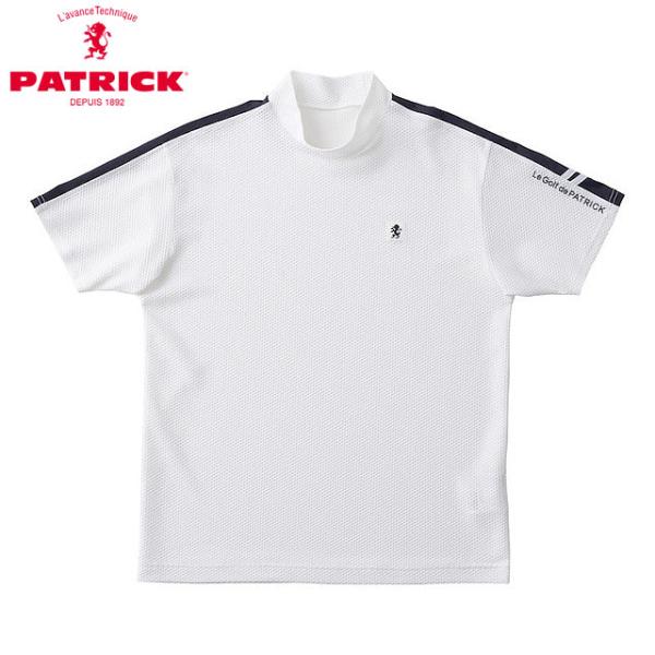 PATRICK GOLF パトリック ゴルフ メンズ  プラスリッチメッシュモックネック WHT ホワイト 半袖シャツ ショートスリーブ 吸汗速乾 UVカット 返品交換送料無料