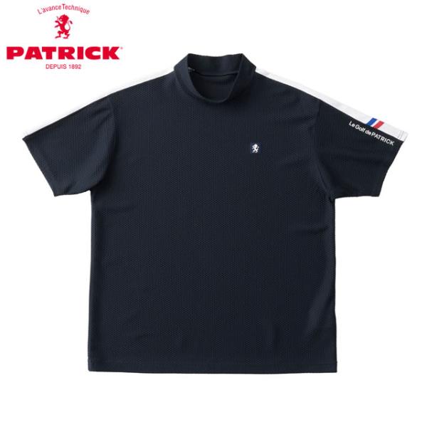 PATRICK GOLF パトリック ゴルフ メンズ  プラスリッチメッシュモックネック NVY ネイビー 半袖シャツ ショートスリーブ 吸汗速乾 UVカット 返品交換送料無料